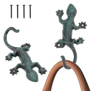 brosay cast iron gecko wall hooks vintage rustic coat rack with hook wall coat hooks wall mounted heavy duty animal hooks for hanging decorative towel hooks 2 pcs (gecko)