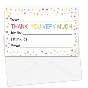 korttitalo kids fill in the blank thank you postcards - fun thank you notes for boys or girls - colorful thanks cards with envelopes -25 card set.