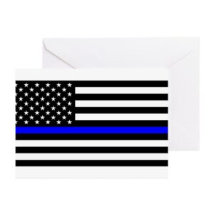 cafepress police: black flag & the thin blue line greeting c greeting card (20-pack), note card with blank inside, birthday card glossy