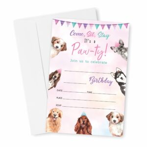 dyirbiiy puppy birthday invitations, let's pawty birthday party invites decorations, dog birthday party and events supplies, 20 fill-in invites cards with matching envelopes（yqk-049）