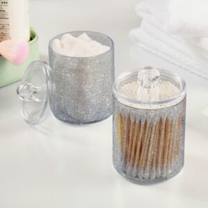 ALAZA Silver Cotton Ball Holder Shiny Silver Qtip Holder 2 Pack Cotton Swab Dispenser Round Pads Clear Plastic Acrylic Jar Set Bathroom Canister