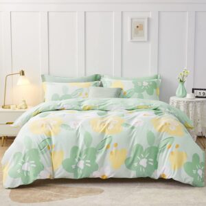 saphreas california king size green floral duvet cover set 4pcs comforter cover set with fitted sheet 1 duvet cover 98"x104" 1 fitted sheet 2 pillow shams(no comforter)