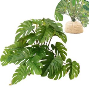 keruideng reptile plants for terrarium decor,amphibian habitat decor,artificial plants for gecko chameleon snake tortoise tank accessories with base (monstera deliciosa)