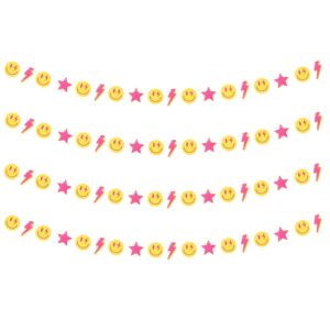 asodsway preppy garland party decorations - 4p christmas preppy smile face lighting star garland college room decor xmas theme dorm classroom decorations, trendy style sweet room decor for teen girls