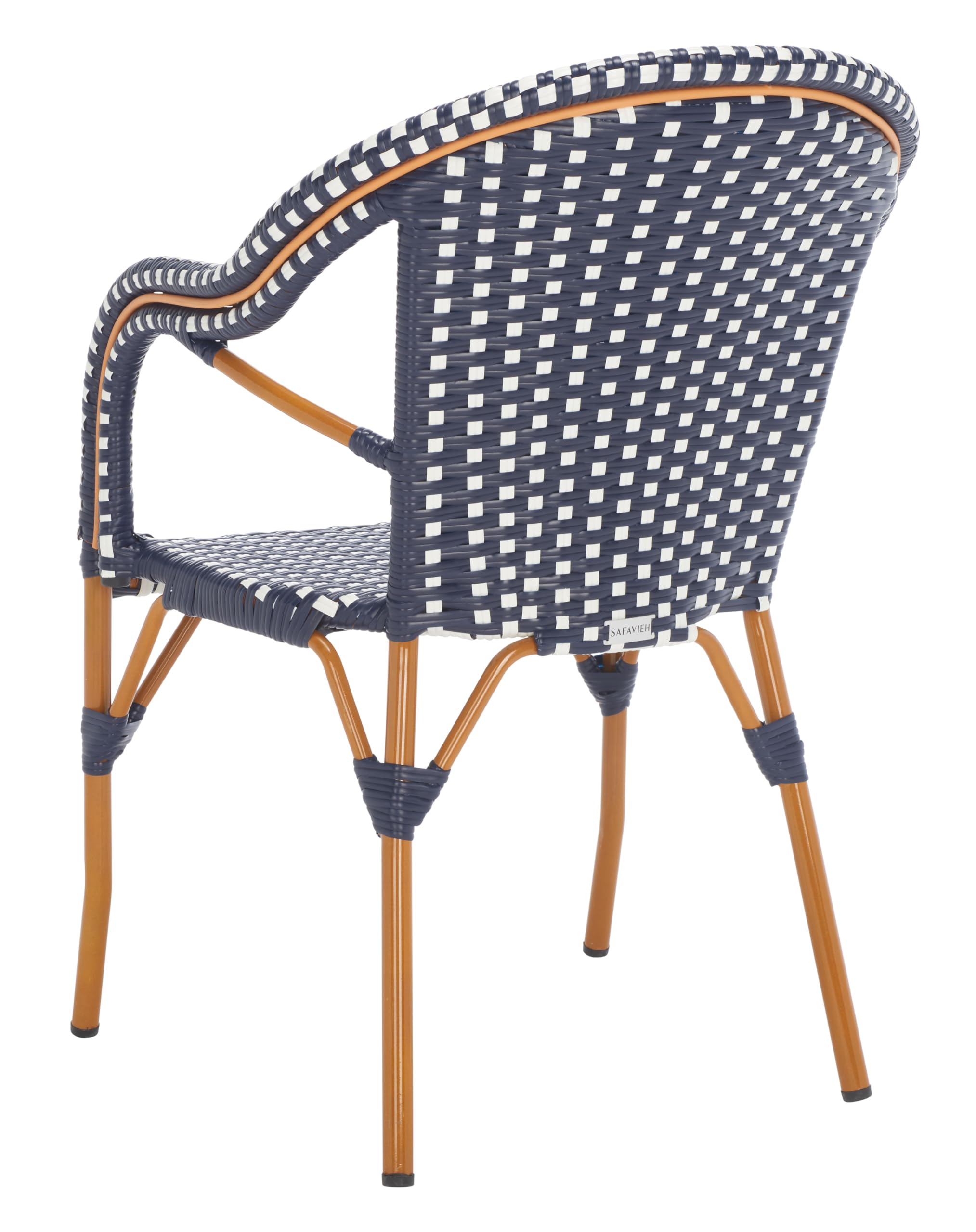 SAFAVIEH Outdoor Collection California Navy/White 18-inch Bistro Arm Chair Set of 2 (Fully Assembled)