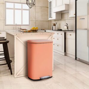 yiqiedey 13 gallon stainless steel touch free trash can with lid and removable inner bucket, pink, 50 liters