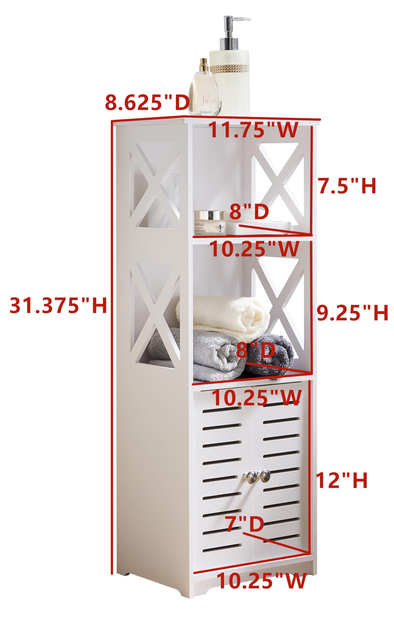 Kings Brand Furniture - Bathroom Floor Storage Cabinet, Side Toilet Cabinet with Door and Shelfs, White