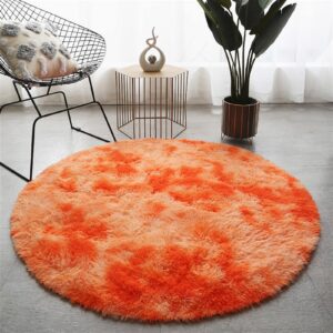 lifup round fluffy soft area rug, tie dye plush shaggy circular carpet for living room bedroom home décor orange 6.6 feet