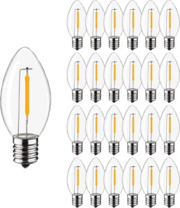 futime 25pack led night light bulbs, c7 shatterproof replacement led bulb for string light, e12 base salt lamp bulbs, 0.6w equivalent to 7w, warm white 2200k, 50lm