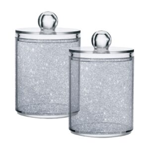 alaza silver cotton ball holder shiny silver qtip holder 2 pack cotton swab dispenser round pads clear plastic acrylic jar set bathroom canister