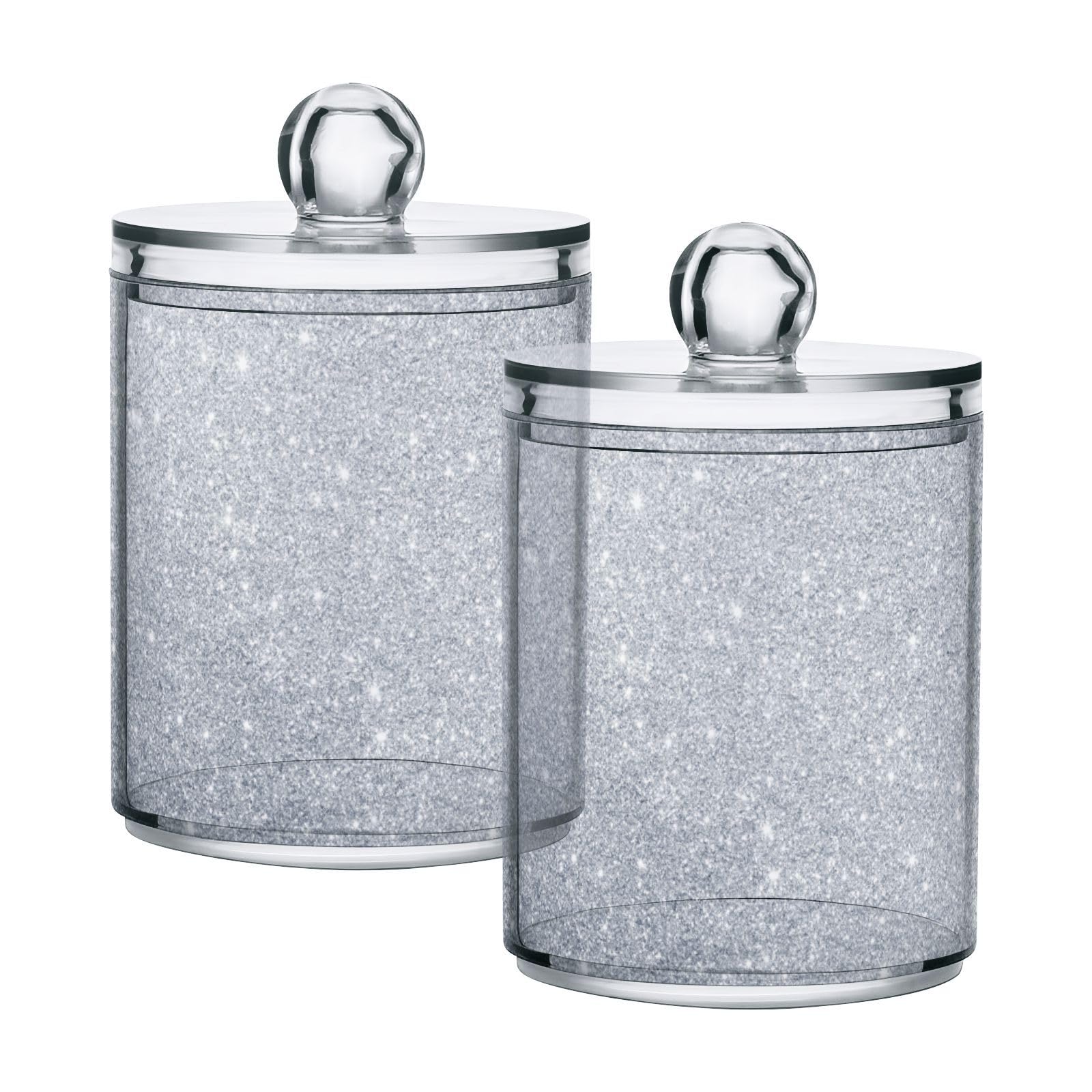 ALAZA Silver Cotton Ball Holder Shiny Silver Qtip Holder 2 Pack Cotton Swab Dispenser Round Pads Clear Plastic Acrylic Jar Set Bathroom Canister