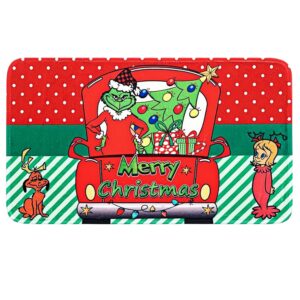 eveciloo christma door mat, green cartoon character car kitchen rug decor of winter holiday party home decorations non-slip, washable, stain and resistant fade, car