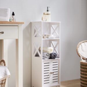 Kings Brand Furniture - Bathroom Floor Storage Cabinet, Side Toilet Cabinet with Door and Shelfs, White