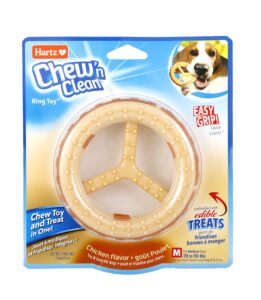 hartz chew ‘n clean chew toy and treat in one chicken flavored ring dog toy, medium