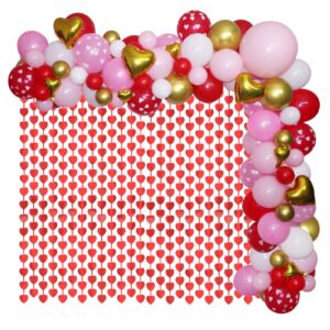 110pcs valentines day balloon garland, galentine's party balloon arch with pink white red balloon & heart foil curtain for valentine party anniversary,wedding,sweetheart bridal shower engagement decor