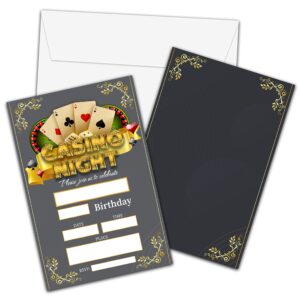 casino birthday invitations with envelopes - game night party invitation card for adults - casino night themed fill-in invites cards - holiday party celebration(20 pack) -09