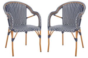 safavieh outdoor collection california navy/white 18-inch bistro arm chair set of 2 (fully assembled)