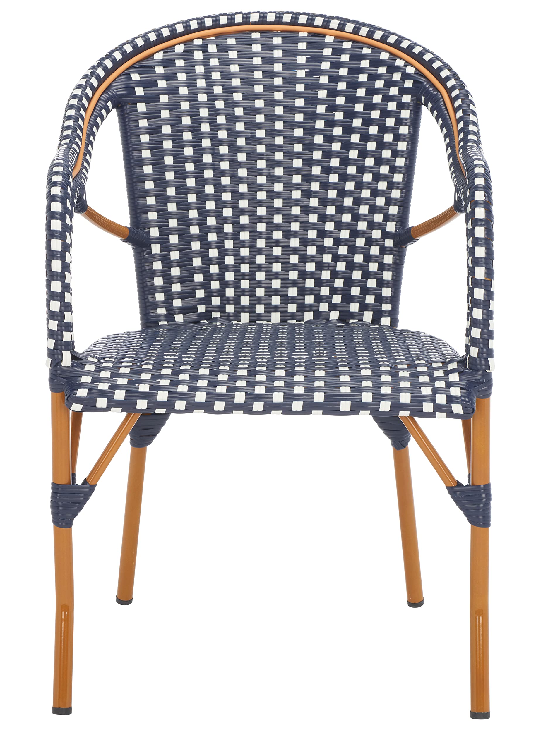 SAFAVIEH Outdoor Collection California Navy/White 18-inch Bistro Arm Chair Set of 2 (Fully Assembled)