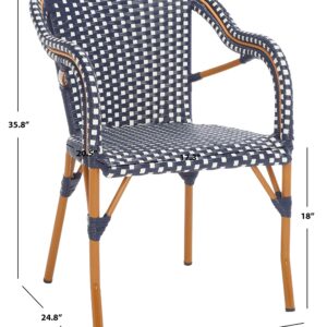 SAFAVIEH Outdoor Collection California Navy/White 18-inch Bistro Arm Chair Set of 2 (Fully Assembled)