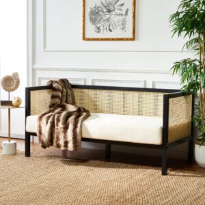 safavieh home collection dune coastal black rattan 3-seater sofa with white cushion (fully assembled)