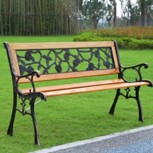 ruesleag garden bench,32" outdoor patio bench metal and wood park bench porch chair for patio yard lawn (bronze)