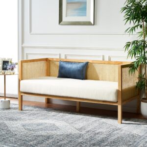 safavieh home collection dune coastal natural rattan 3-seater sofa with white cushion (fully assembled)