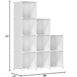 FUNLAX Cube Storage Shelf, 9 Storage Cubes Closet Organizers and Storage Portable Cube Storage Organizer Plastic Bookshelf Bookcase for Study Room, Bedroom, Office, White