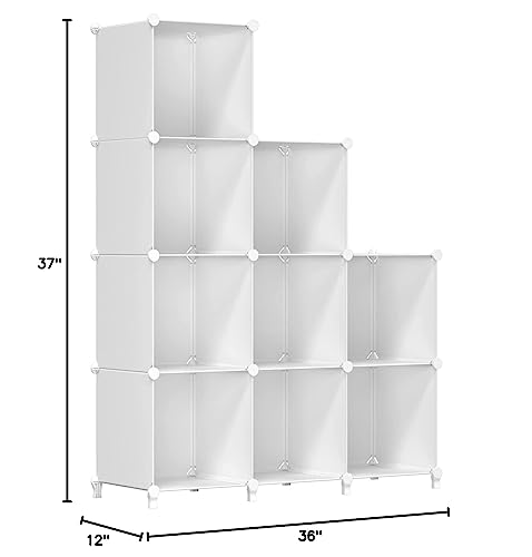 FUNLAX Cube Storage Shelf, 9 Storage Cubes Closet Organizers and Storage Portable Cube Storage Organizer Plastic Bookshelf Bookcase for Study Room, Bedroom, Office, White