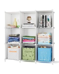 funlax cube storage shelf, 9 storage cubes closet organizers and storage portable cube storage organizer plastic bookshelf bookcase for study room, bedroom, office, white