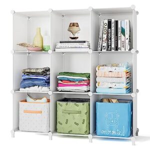 FUNLAX Cube Storage Shelf, 9 Storage Cubes Closet Organizers and Storage Portable Cube Storage Organizer Plastic Bookshelf Bookcase for Study Room, Bedroom, Office, White