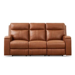 hydeline venice zero gravity power recline and headrest top grain leather sofa couch with hidden cup holder, 86", nutmeg brown, memory foam, pocket coils and control panel