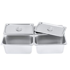 leblett 4 pack stainless steam hotel pans with lids,1/3 size x 6" deep,0.35cm thick,anti jam steam table pan catering storage metal food pan