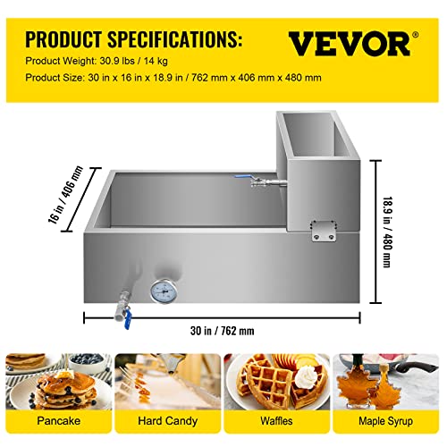 VEVOR Maple Syrup Evaporator Pan 30x16x19 Inch Stainless Steel Maple Syrup Boiling Pan with Valve and Thermometer and Feed Pan for Boiling Maple Syrup