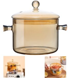 glass cooking pot with cover, heat resistant glass saucepan cooking pot and pan with lid, glass cookware set cooktop safe for pasta noodle, soup, milk, baby food, spaghetti(1.5l/50 oz)