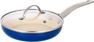 qstar 10 inch ceramic nonstick frying saute pan in sapphire blue with lid and stainless steel handle