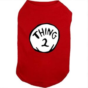 sueosu dog shirts for pet clothes soft breathable puppy shirts pop culture thing 1 to thing 9 printed pet t-shirt (red-2, small)