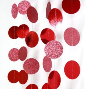 jeye red circle dots party garland decoration metallic hanging streamer bunting banner backdrop decor for baby shower birthday wedding thanksgiving christmas party decor, pack of 2, 26 feet in total