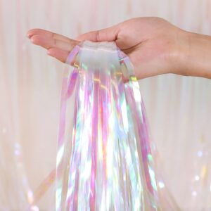 3 pack fringe streamers backdrop curtains, tinsel backdrop fringe backdrop party backdrop birthday backdrop, party décor birthday decorations (3.3 x 6.6 ft, clear & colorful)