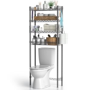 hodonas bathroom organizer over toilet storage, 4-tier toilet shelf bathroom shelves over toilet, above toilet storage rack bathroom space saver, gray