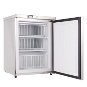 hck 4.1 cu.ft. undercounter freezer with food-grade stainless steel body, electronic temperature control, lockable door, 3 movable baskets, built design for home and commercial use, 11 to 3.2℉.