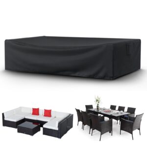 startwo patio furniture covers, waterproof heavy duty 500d outdoor sectional sofa cover, 126x64x28in, patio cover for outdoor furniture with windproof buckles, patio table and chair set cover, black