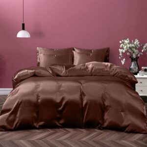 cloud fino silk satin sheet set| 100% pure silk satin sheet set 7pc silk fitted sheet 15" deep pocket, silk flat sheet, silk duvet cover & pillowcases set !!(queen chocolate)