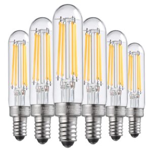 torchstar t6 led bulb, dimmable tubular light bulb 40 watt, e12 candelabra bulb, 450lm, ul listed, edison filament light bulbs for chandelier, ceiling fan, clear glass, 2700k soft white, pack of 6