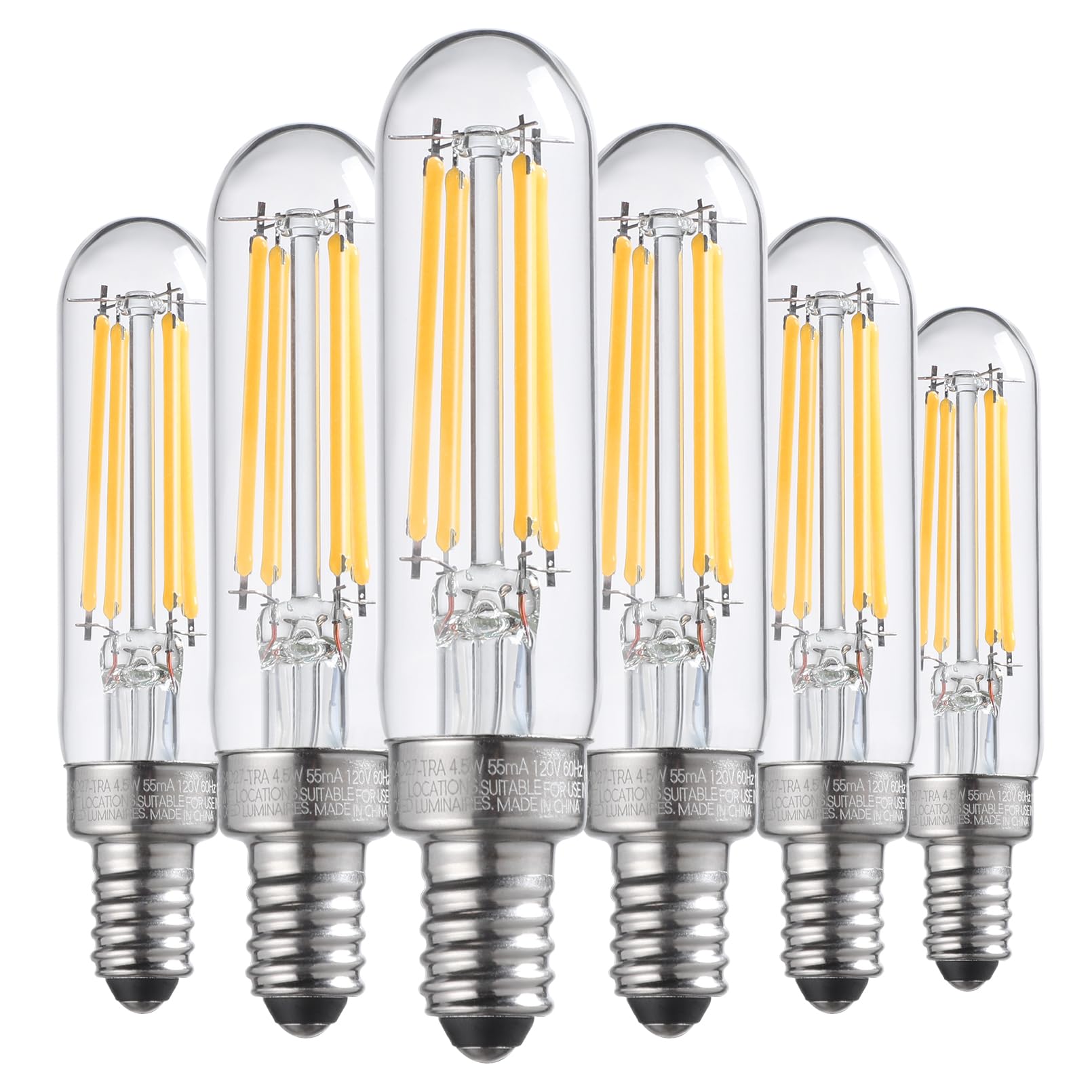 TORCHSTAR T6 LED Bulb, Dimmable Tubular Light Bulb 40 Watt, E12 Candelabra Bulb, 450lm, UL Listed, Edison Filament Light Bulbs for Chandelier, Ceiling Fan, Clear Glass, 2700K Soft White, Pack of 6