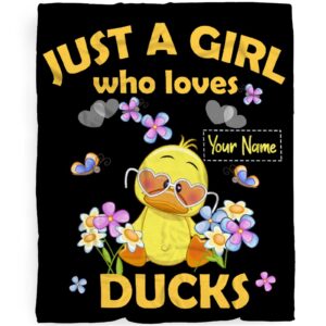 just a girl who loves ducks personalized blanket cute duck custom name throw blankets gifts for girl boys flannel fleece cartoon kawaii animal customized blankets for kids lap chair bed 50x40in