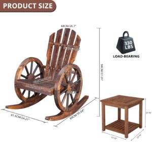 Outvita Adirondack Rocking Chair Set of 2 and Side Table, Fir Wood Wagon Rocker, Outdoor Lounge Lawn Chairs with Wheel Armrest for Fire Pit Garden Patio Porch, 330lb Weight Capacity Carbonized