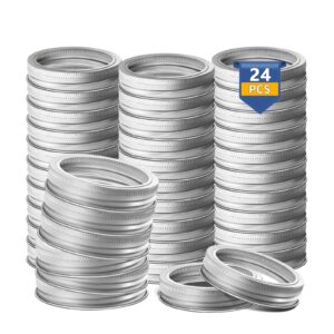 wide mouth canning rings, 24 pcs mason jar rings wide mouth split-type seals canning jar rings, metal replacement canning bands rust and leak proof reusable jar rings for large mason jars