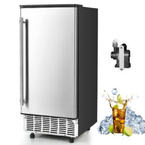 costway commercial ice maker, 80lbs/24h freestanding and under counter 115v industrial ice machine with self-cleaning function, 24h timer, lcd display, drain pump, reversible door, 25 lbs ice bin