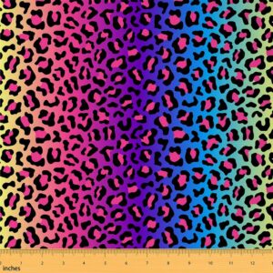 colorful cheetah print fabric by the yard, rainbow tie dye upholstery fabric, safari leopard print modern leopard decorative fabric, wildlife geometric watercolor indoor outdoor fabric, 1 yard