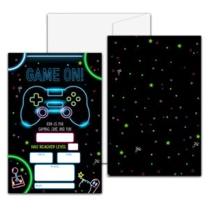 video game theme birthday party, fun gaming party invitation fill-in invites for men & women, 20 game on invitations with envelopes(4" x 6")，adults party favors decorations and supplies-09